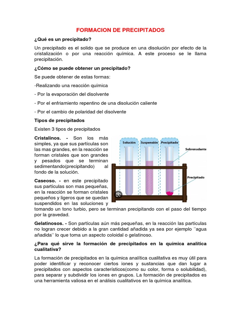 Formacion de Precipitados.. | PDF | Precipitación (Química) | Solubilidad