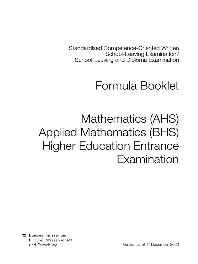 Math Exam Formula Booklet | PDF | Area | Complex Number