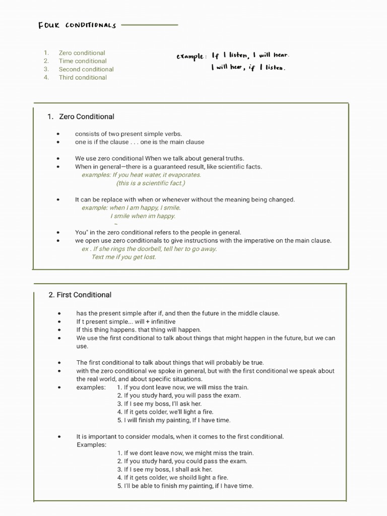 Grade 9 Grammar The Four Conditionals | PDF