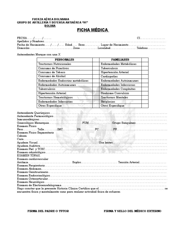 FICHA MEDICA PREMILITAR | PDF | Medicina | Causas de la muerte