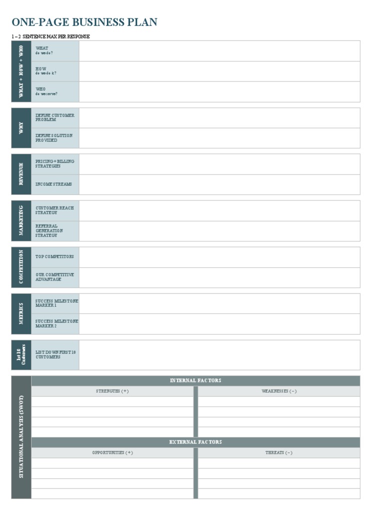IC One Page Business Plan Template 10787 | PDF