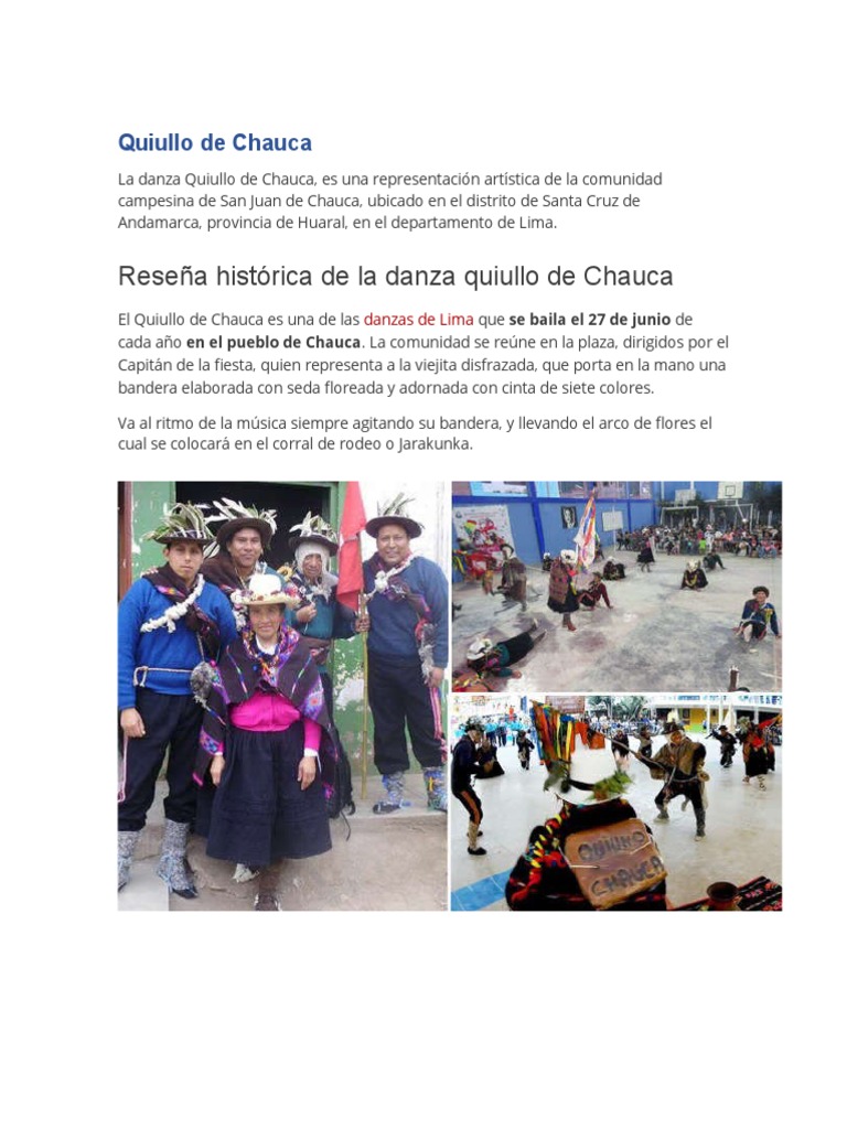 Danza Quiullo de Chauca: Tradición y Vestimenta | PDF