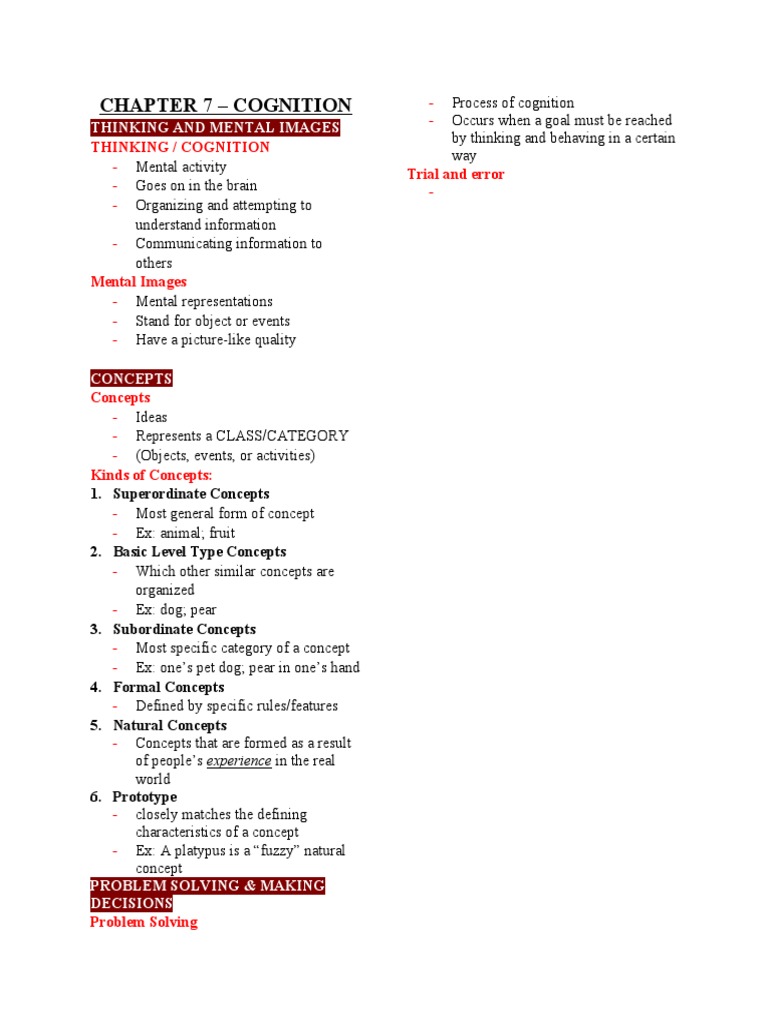 Chapter 7 Cognition Reviewer | PDF