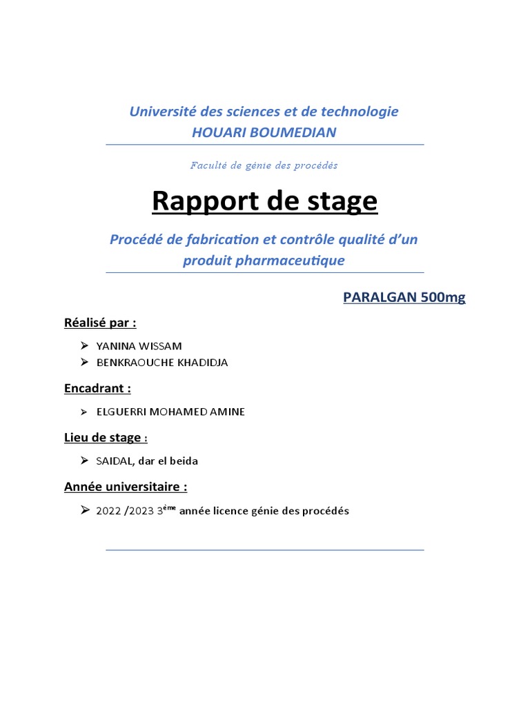 Fabrication de PARALGAN 500mg | PDF | L'absorbance | Business