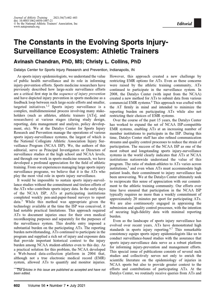 Athletic Trainers in Sports Injury Surveillance | PDF | Electronic ...