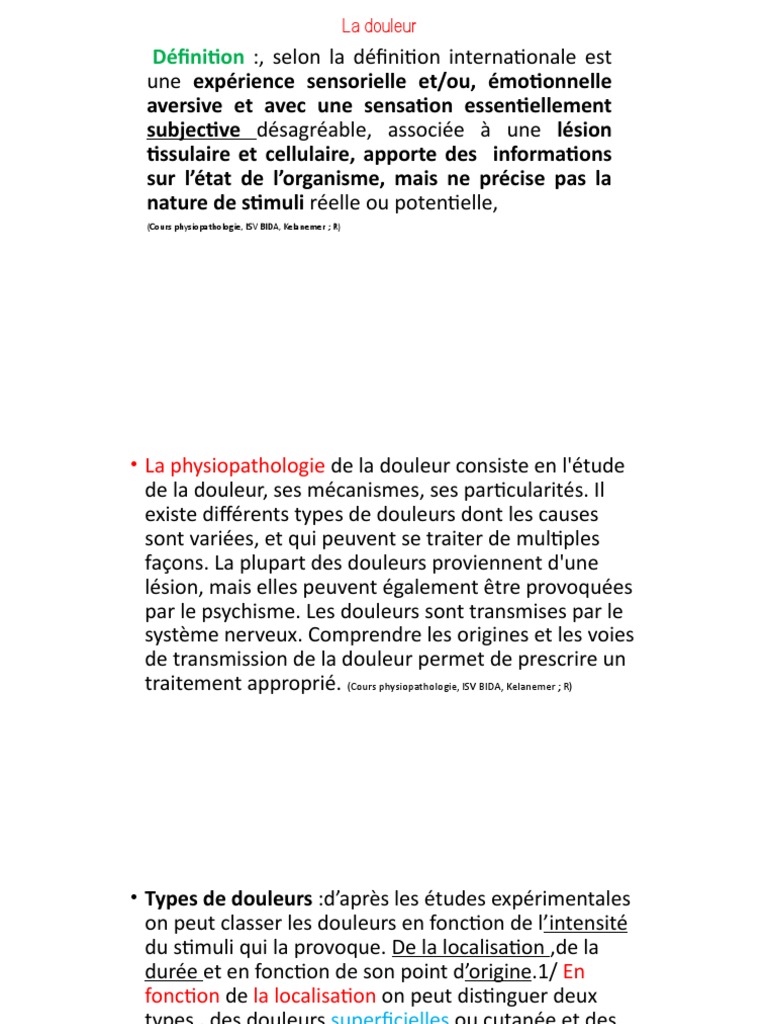 Physiopathologie et types de douleur | PDF | Douleur | Médecine clinique