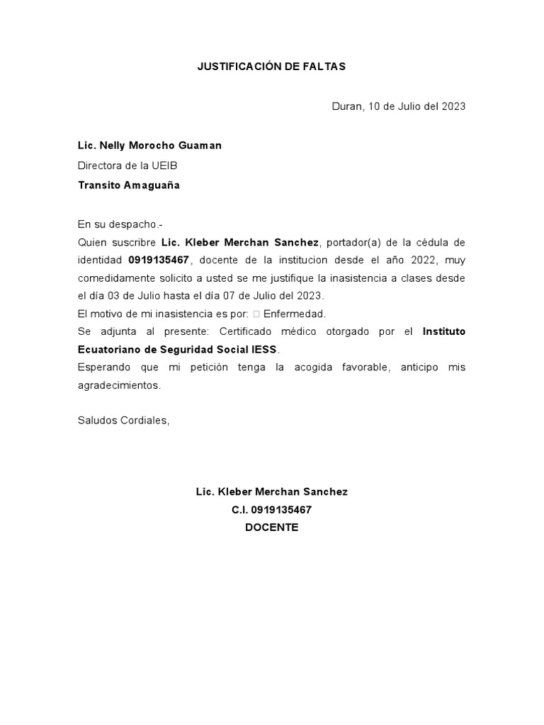 Justificación de Faltas | PDF