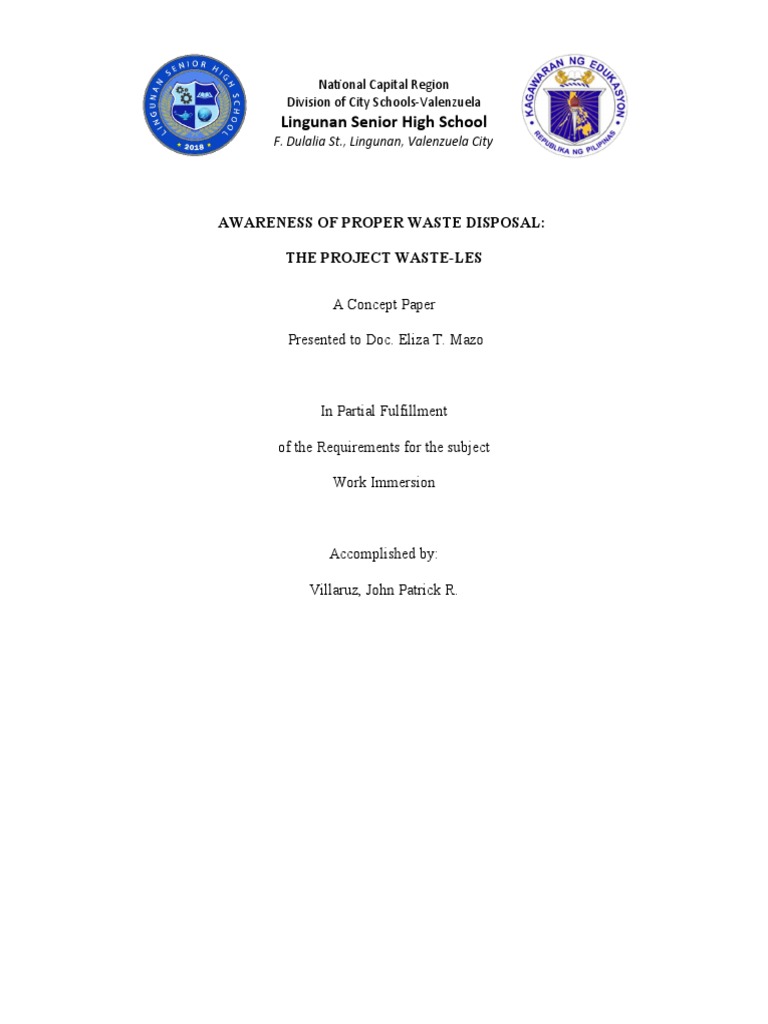 Concept Paper PROJECT WATER LES | PDF | Sustainability | Waste Management