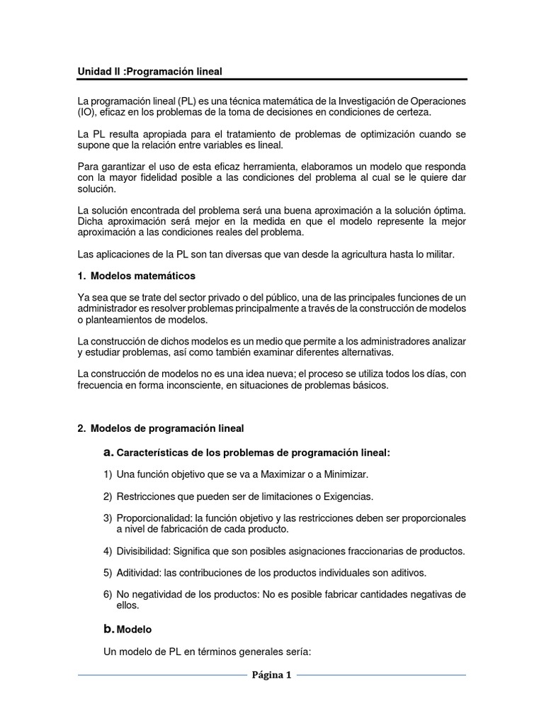 Unidad II. Programacion Lineal | PDF