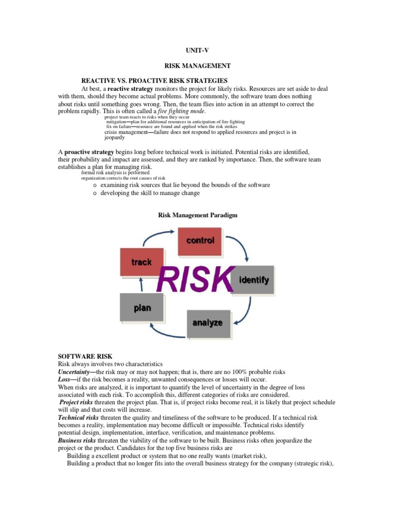 Unit-V Risk Management Reactive vs. Proactive Risk Strategies | Download Free PDF | Reliability ...