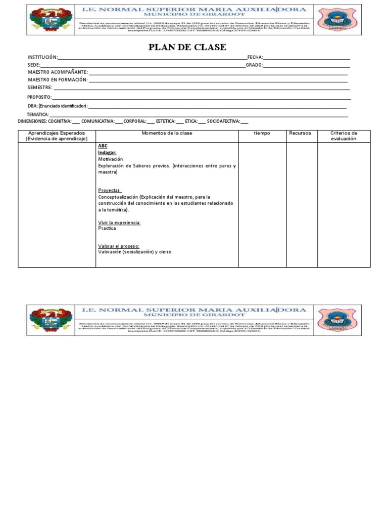 Plan de Clase Preescolar | PDF