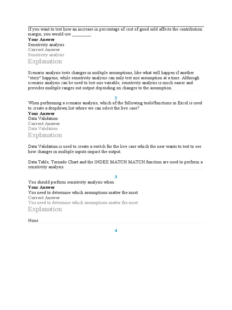 Scenario Sensitivity Analysis in Excel Cfi Answers | PDF | Sensitivity Analysis | Scenario Planning