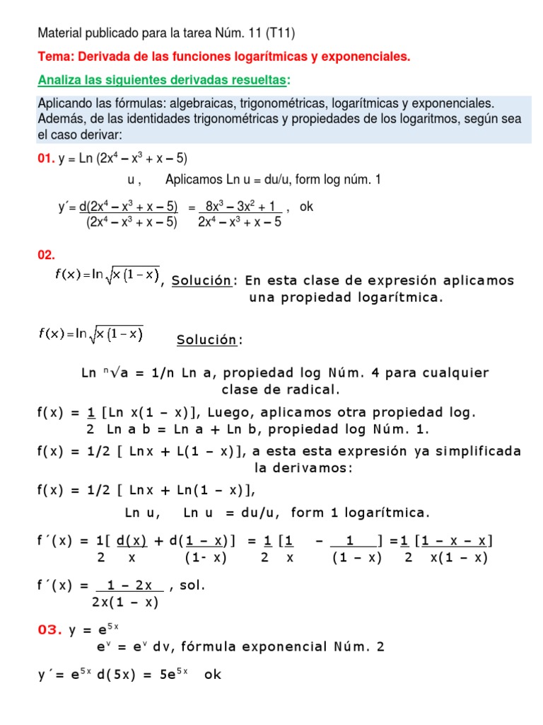 Derivadas de Funciones Logaritmicas y Exponenciales | PDF | Logaritmo | Funcion exponencial