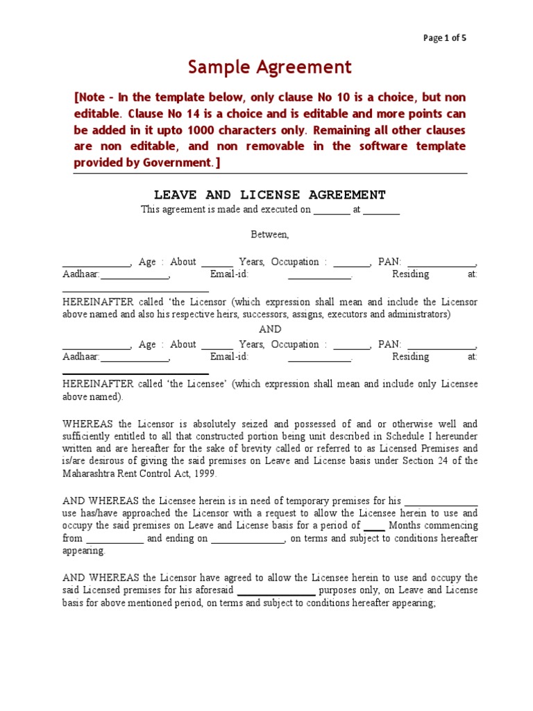 Sample-Agreement Leave N License | PDF | License | Landlord