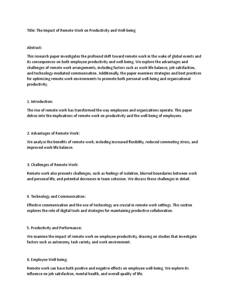 The Impact of Remote Work on Productivity and Well-being | PDF ...