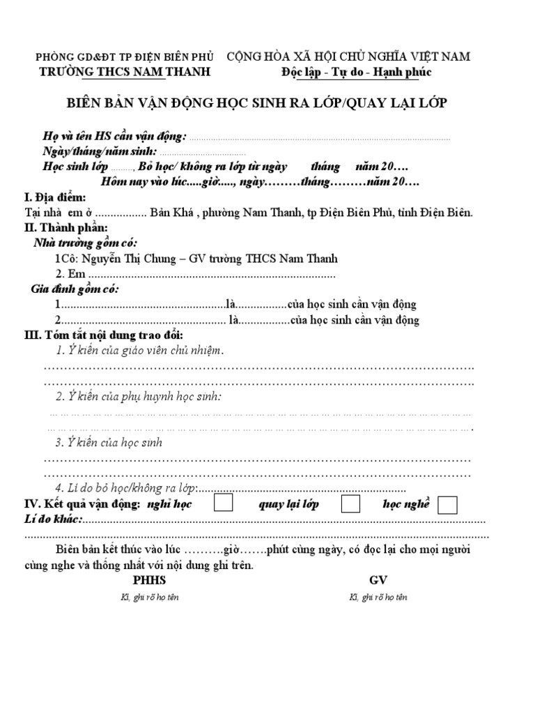 W Bien Ban Van Dong Hoc Sinh Ra Lop | PDF