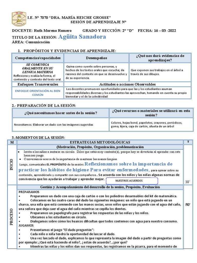 Sesion Aprendizaje Aguita Sanadora | PDF