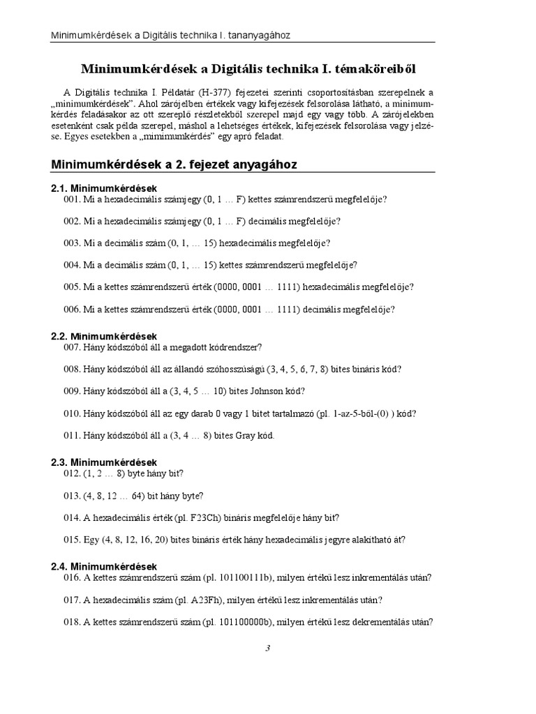 Digitalis Technika Minimum-Kérdések | PDF