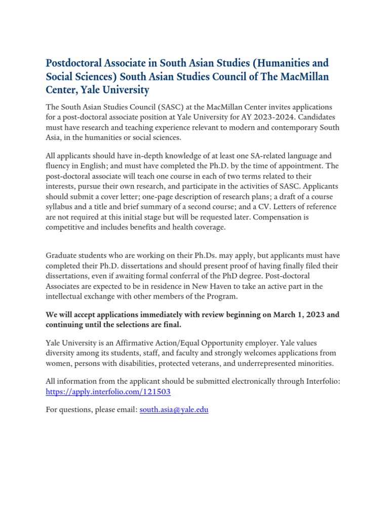 Yale Postdoc in South Asian Studies | PDF | Social Science | Self ...