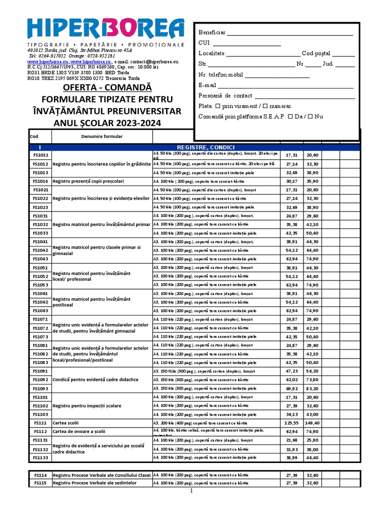 Oferta Formulare Tipizate 2023 2024 | PDF