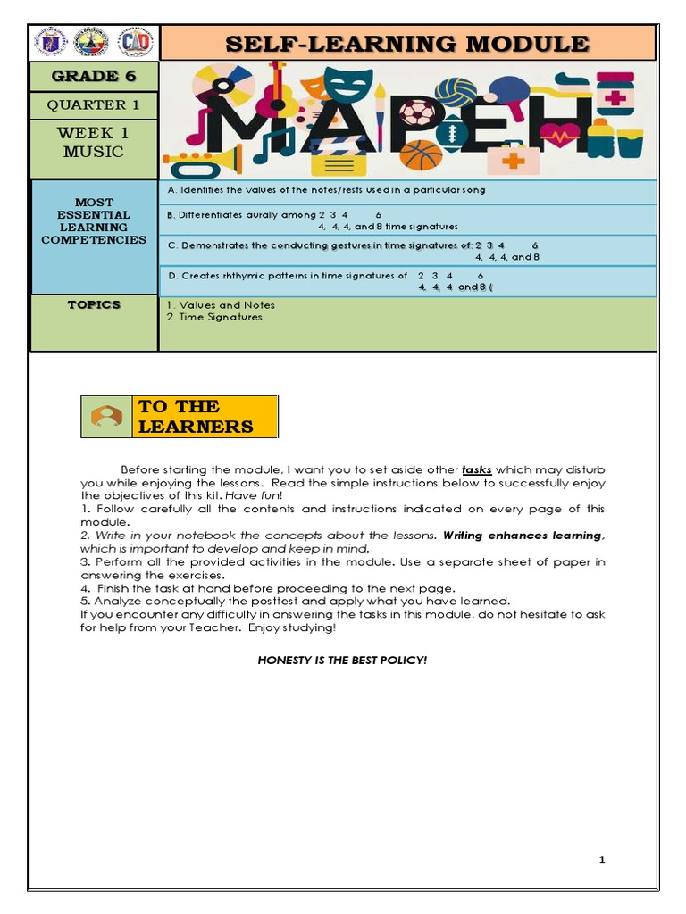 MAPEH 6 Q1 Week 1-Music | PDF | Music Theory | Rhythm And Meter