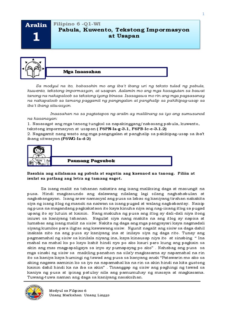 Filipino 6 Q1 Week 1 | PDF