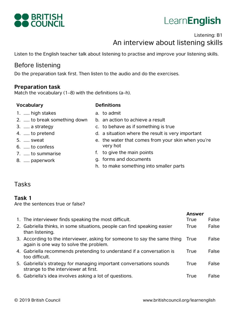 LearnEnglish Listening B1 An Interview About Listening Skills 1 | PDF