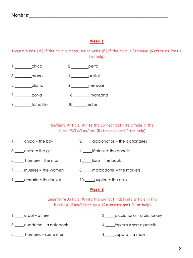 Beginner Spanish Exercises-2-4 | PDF | Grammatical Gender | Syntactic ...