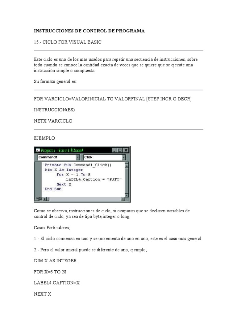 Ciclo For Visual Basic | PDF | Básico | Ingeniería de software