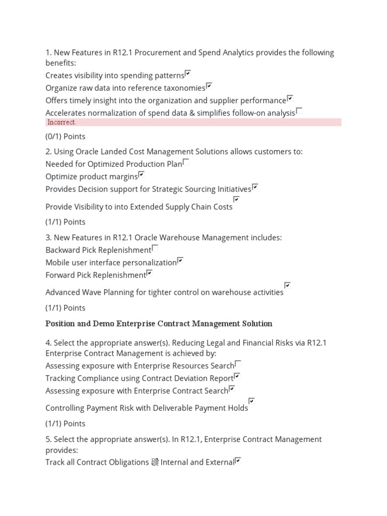 Oracle E Business Suite R12 1 Supply Chain Management Solution Engineer Specialist Assessment