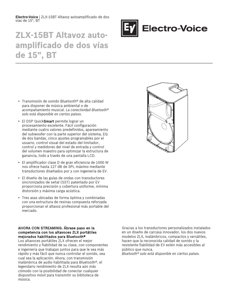 ZLX-15BT 15 2-Way Powered Speaker BT Datasheet 51 Es 42355215115 | PDF ...