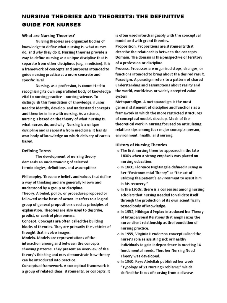 Nursing Theories Pdf Theory Nursing