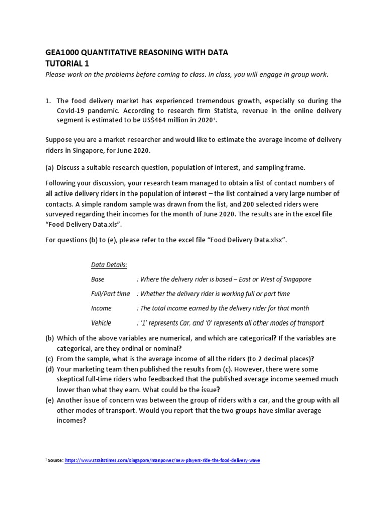 GEA 1000 Tutorial 1 Solution | PDF | Mean | Median