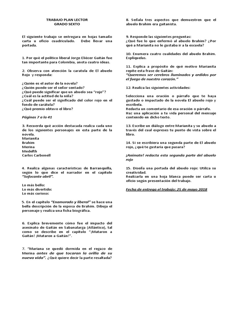 Trabajo Plan Lector Grado Sexto: "Queremos Ser Cerebros Iluminados y Ardidos Por El Fuego de ...
