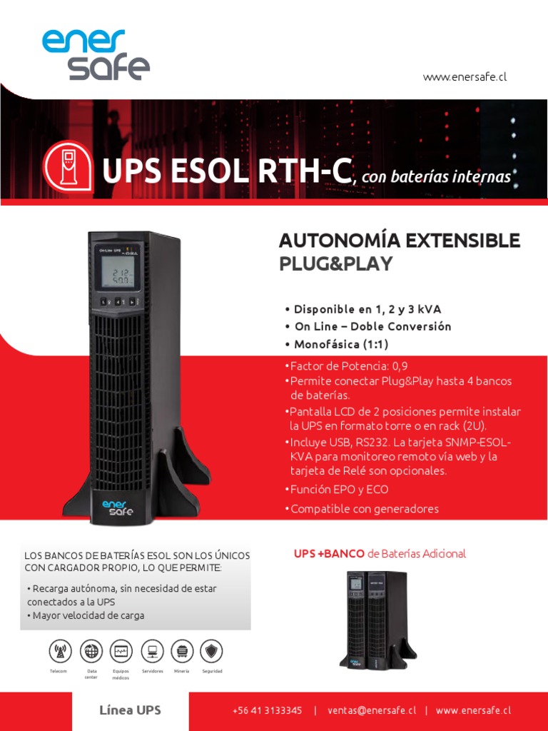 UPS ESOL RTH C Online Enersafe 1a3KVA B | PDF | Cargador de batería | Informática