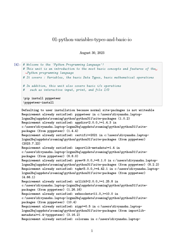 01 Python Variables Types And Basic Io Pdf Variable Computer Science Boolean Data Type