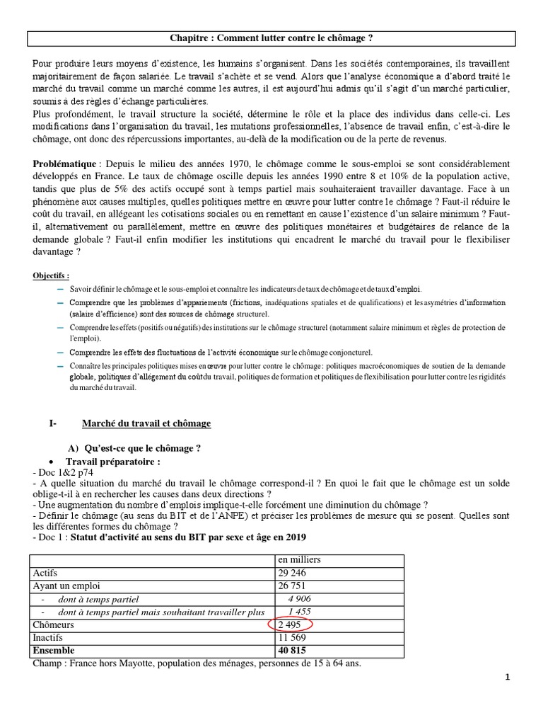 Lutter contre le chômage en France | PDF | Évolution de carrière