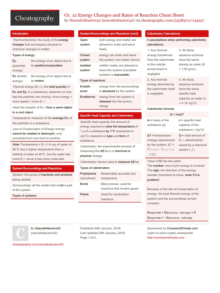 Energy-Changes-And-Rates-Of-Reaction Cheatsheet | Download Free PDF ...