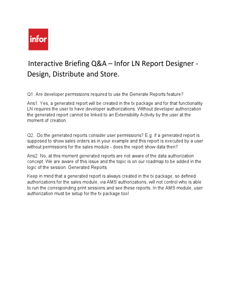 Interactive Briefing QA - Infor LN Report Designer - Design Distribute ...