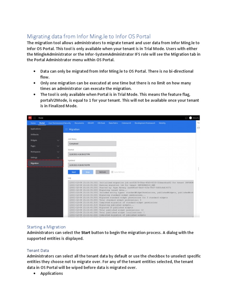 Infor OS Portal Migration Tool Instructions | PDF