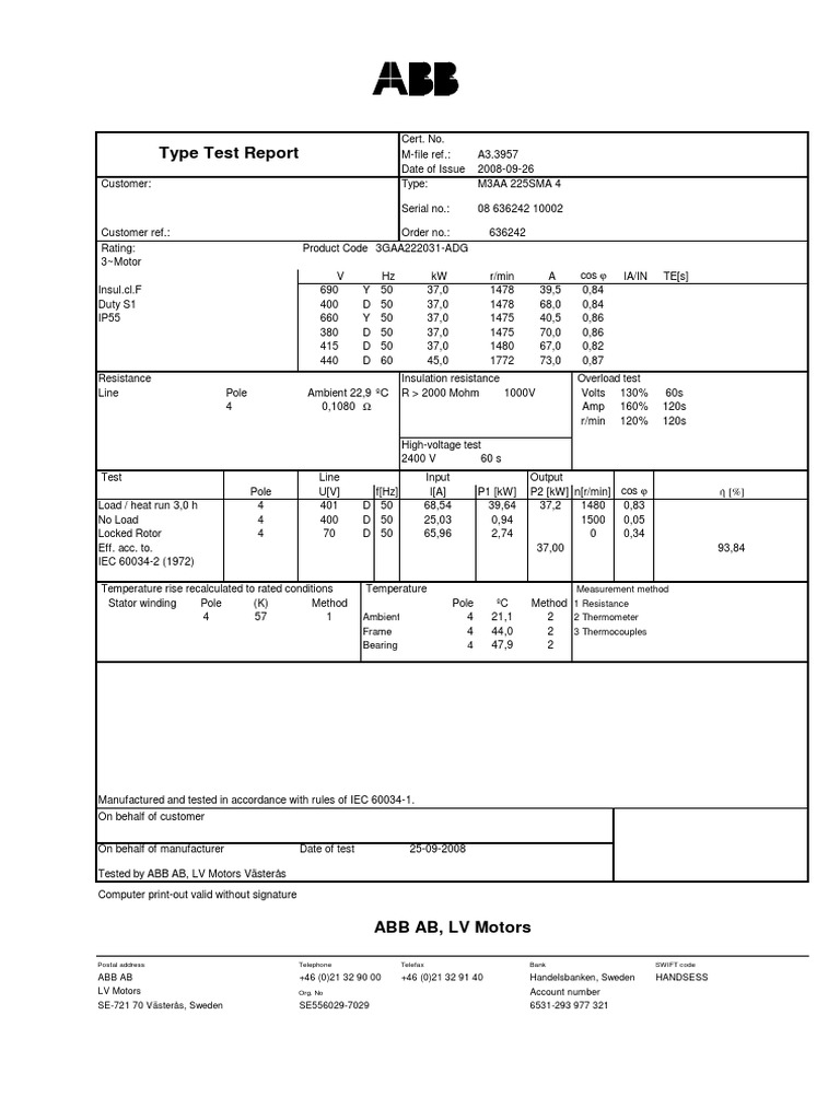 6.2. Type Test Sheet 61195708-00 | PDF | Electric Power | Physical ...