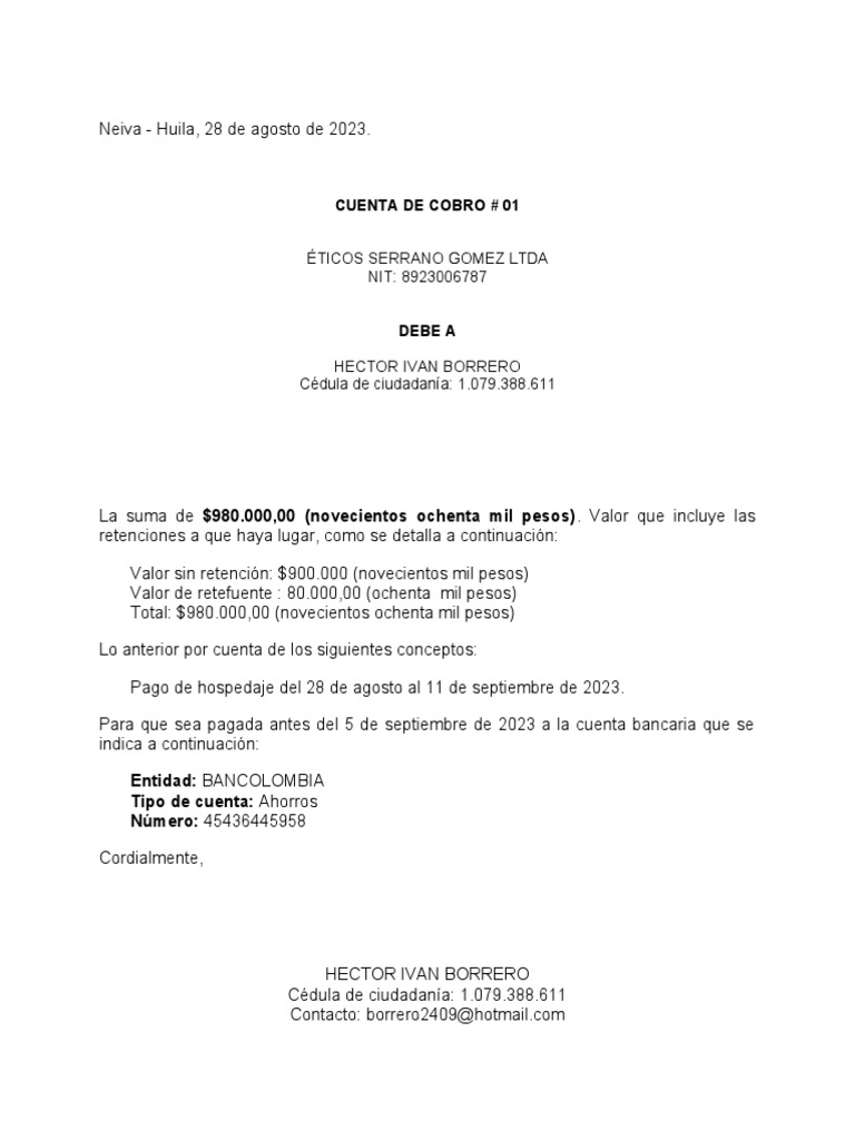 Cuenta - de - Cobro 01 Ok | PDF