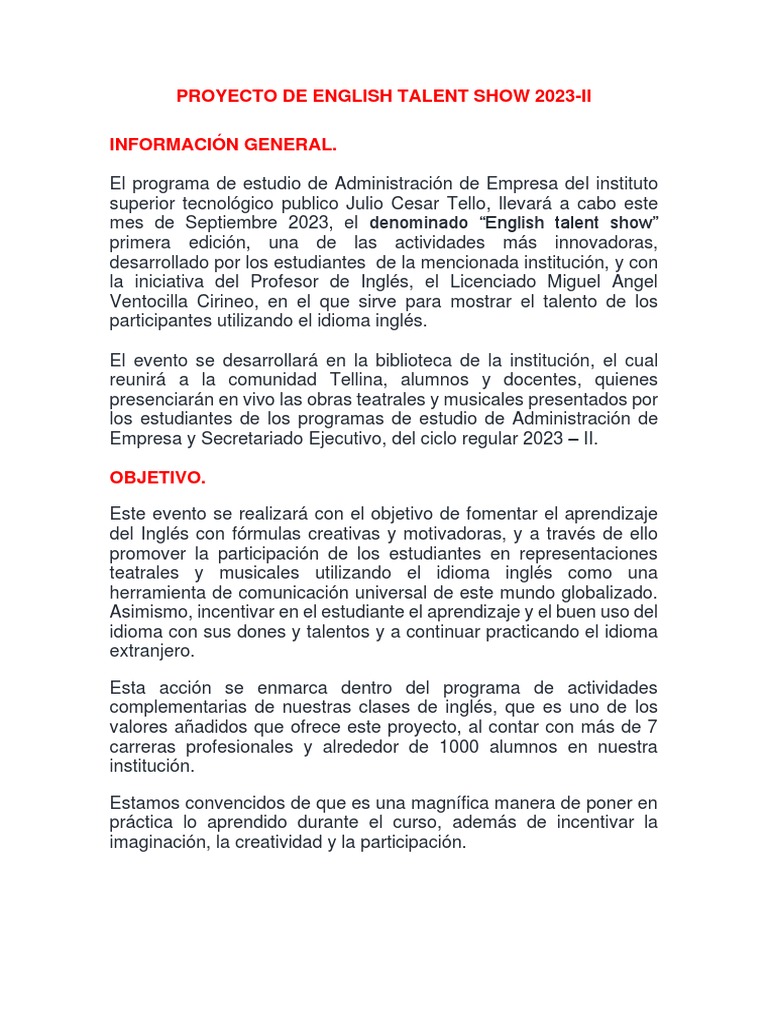 English Talent Show 2023 II | PDF