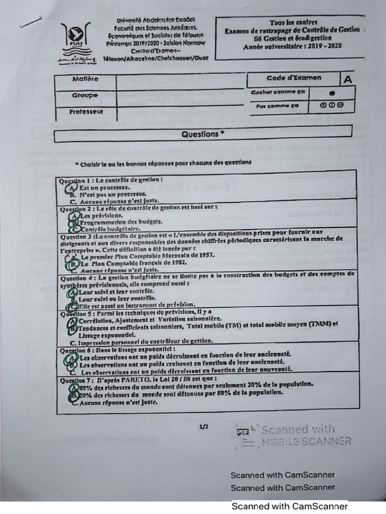 Contrôle de Gestion Examen QCM Correctio (1) | PDF
