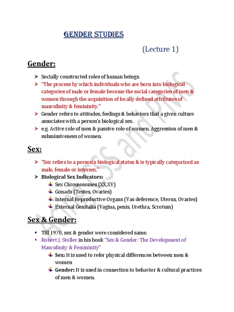 Gender Studies (Lecture 1) | PDF | Gender | Gender Studies
