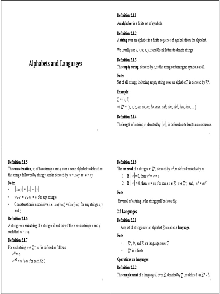 2022 CSC 353 2.0 2 Alphabets and Languages | PDF | String (Computer Science) | Regular Expression