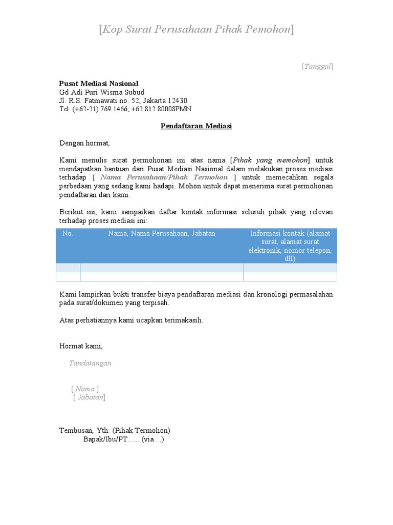 Surat Permohonan Mediasi Resmi | PDF | Ilmu Sosial | Hukum