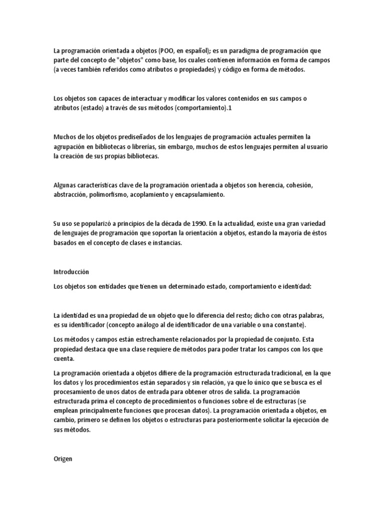 La Programación Orientada A Objetos Pdf Programación Orientada A Objetos Objeto Informática