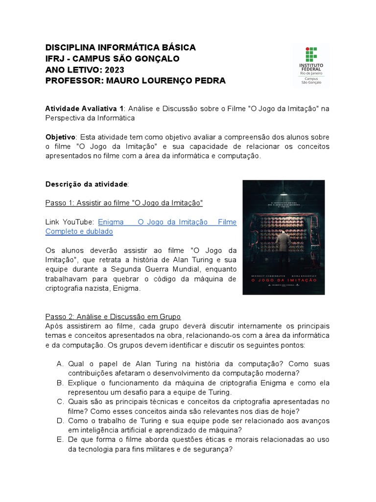 Atividade Avaliativa 1 Grupo | PDF | Alan Turing | Criptografia