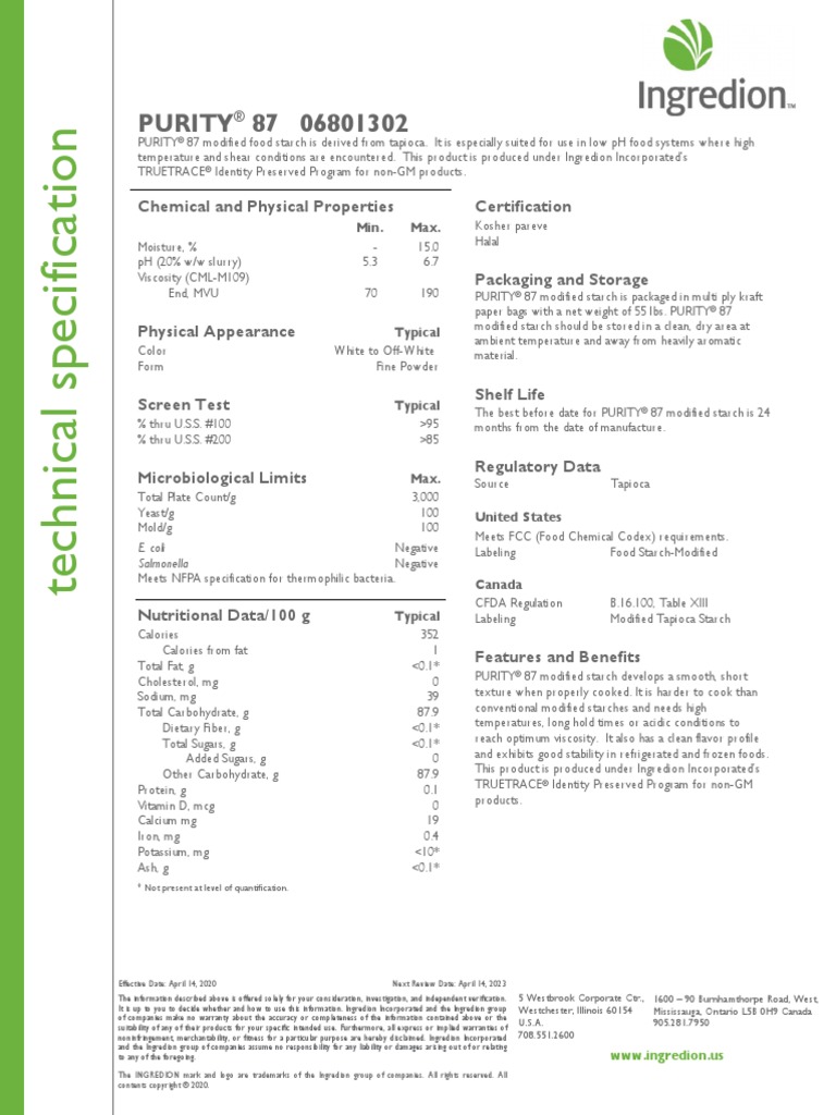 Purity 870000 | PDF | Starch | Food Energy